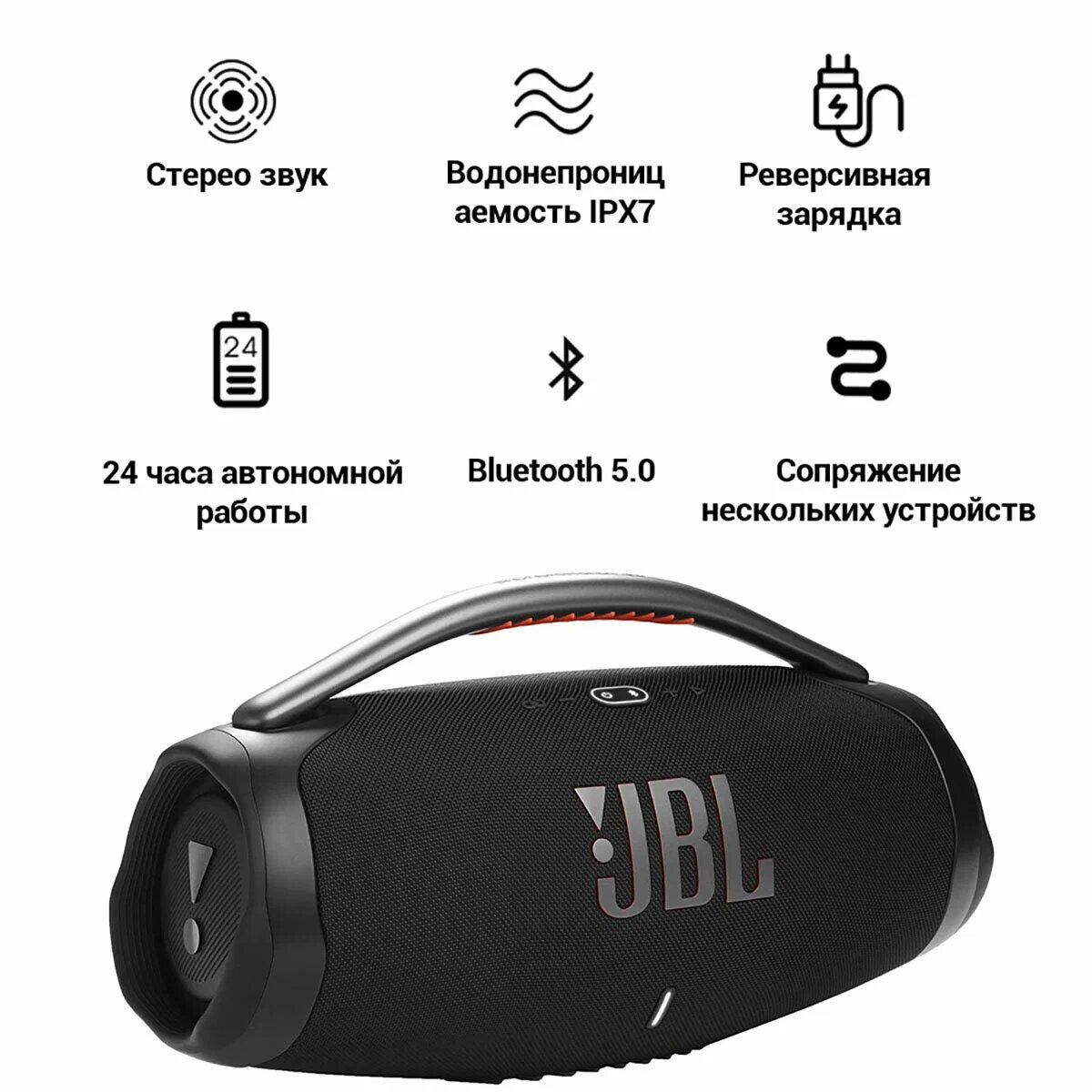 Портативная колонка JBL Boombox 3 Black, 180Вт, 24ч, IP67, Bluetooth 5.3