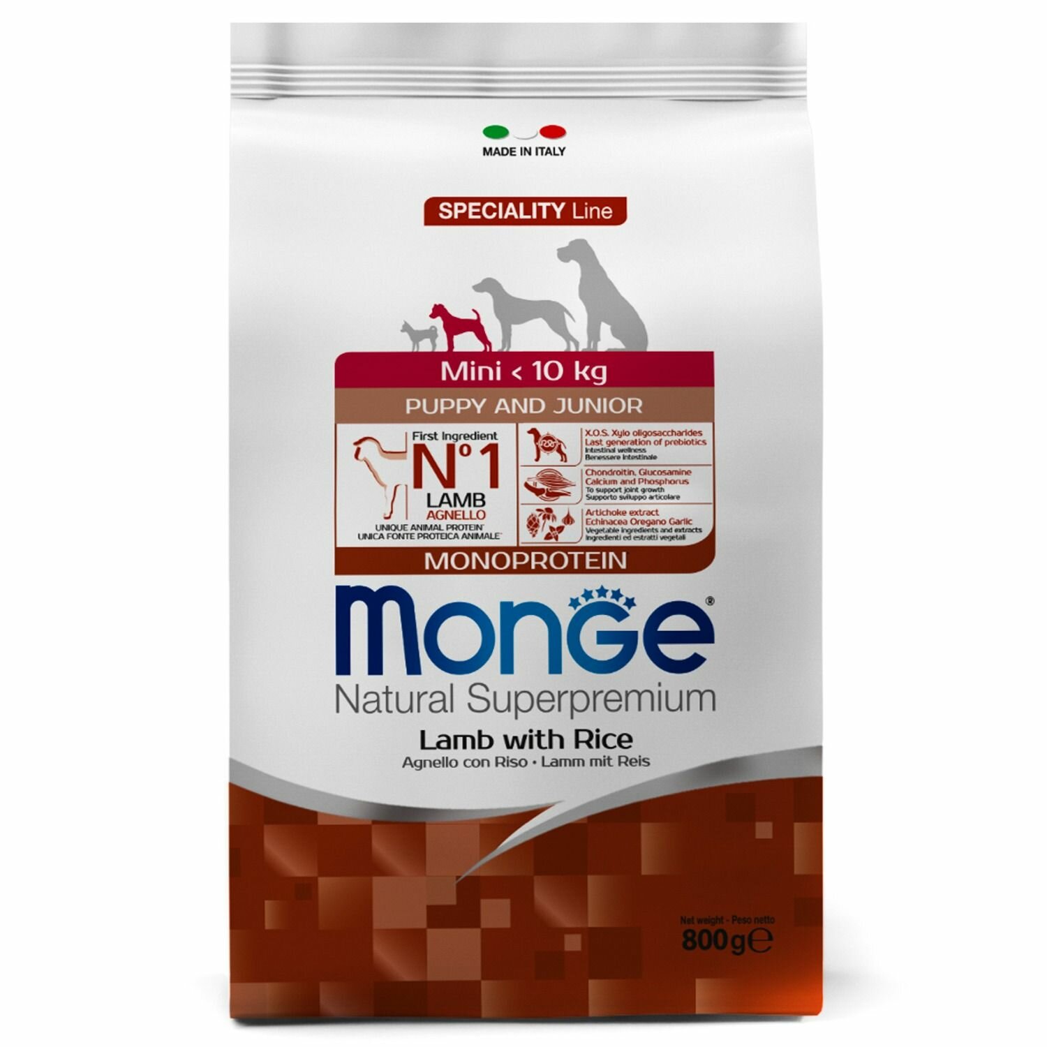 Сухой корм для щенков Monge Speciality Mini Puppy & Junior Lamb для мелких пород, с ягненком, 800 г.