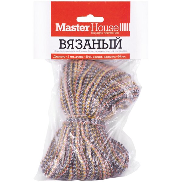 Шнур (веревка) ПП "Вязаный" d=4мм, 20м, усиленный, с сердечником,