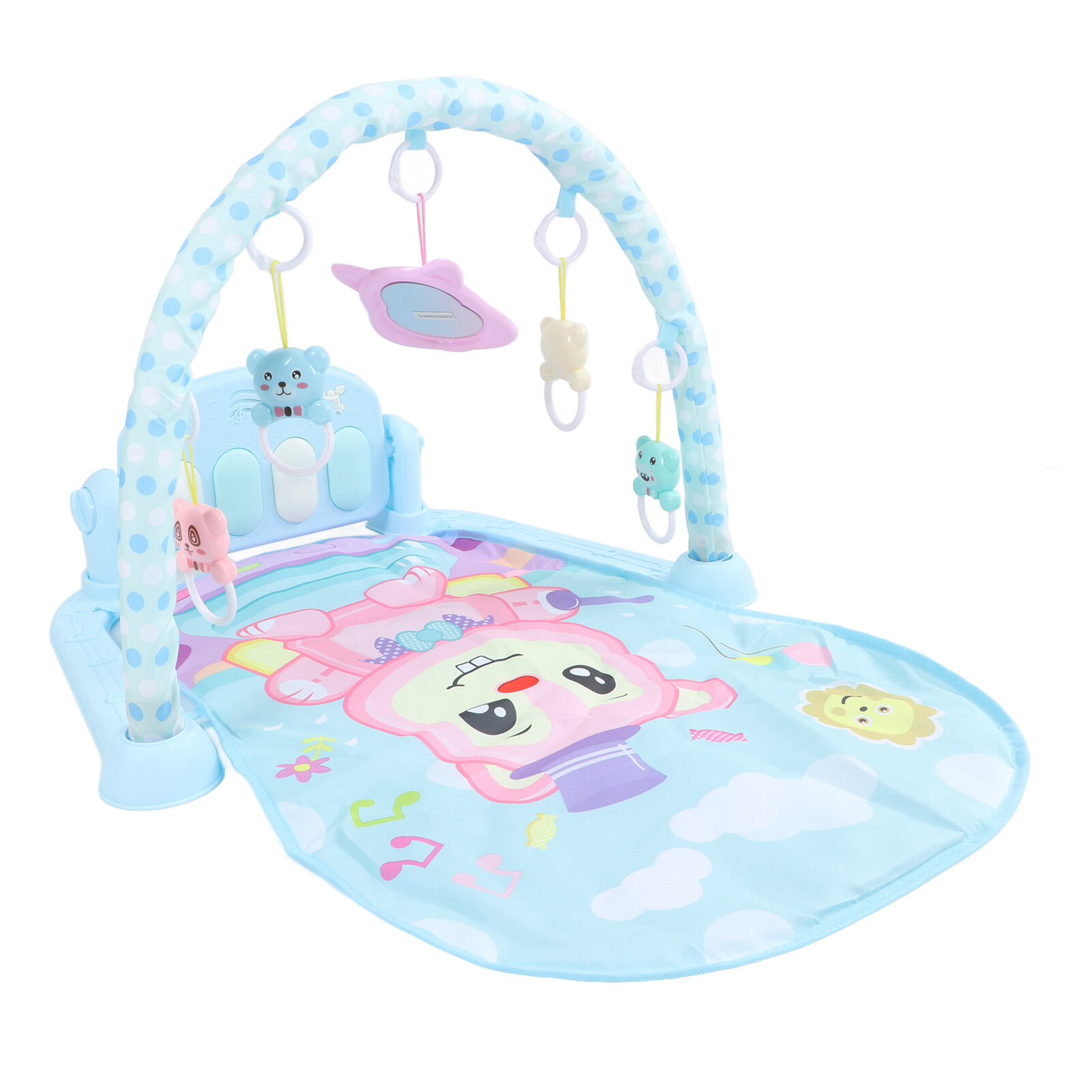 Детский игровой коврик-гимнастика с музыкой, для игр на животике, мягкая игрушка, подарок для малыша, синий.