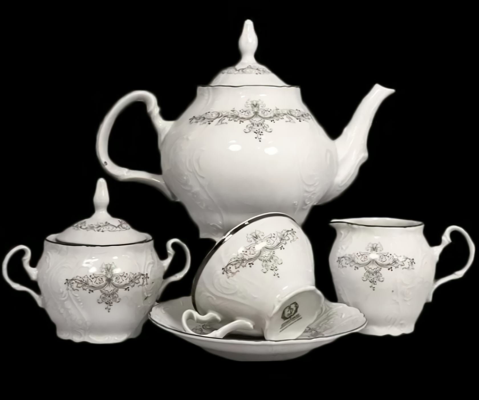 Чайный сервиз Thun "Тонкие Кружева", 15 предметов, для 6 персон, платиновая отводка