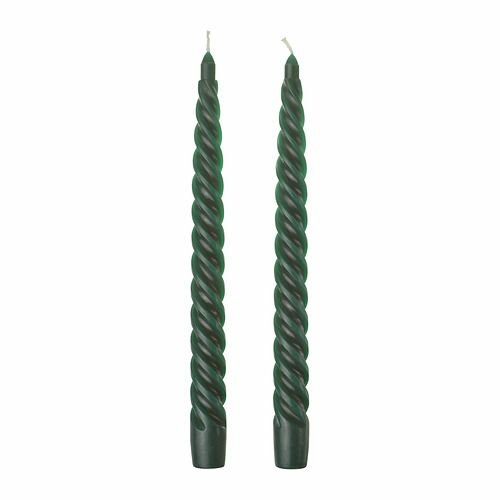 VINTERFINT IKEA, Свечи витые, темно-зеленый, набор 2 шт, без запаха, 5,5 ч, винтерфинт икеа