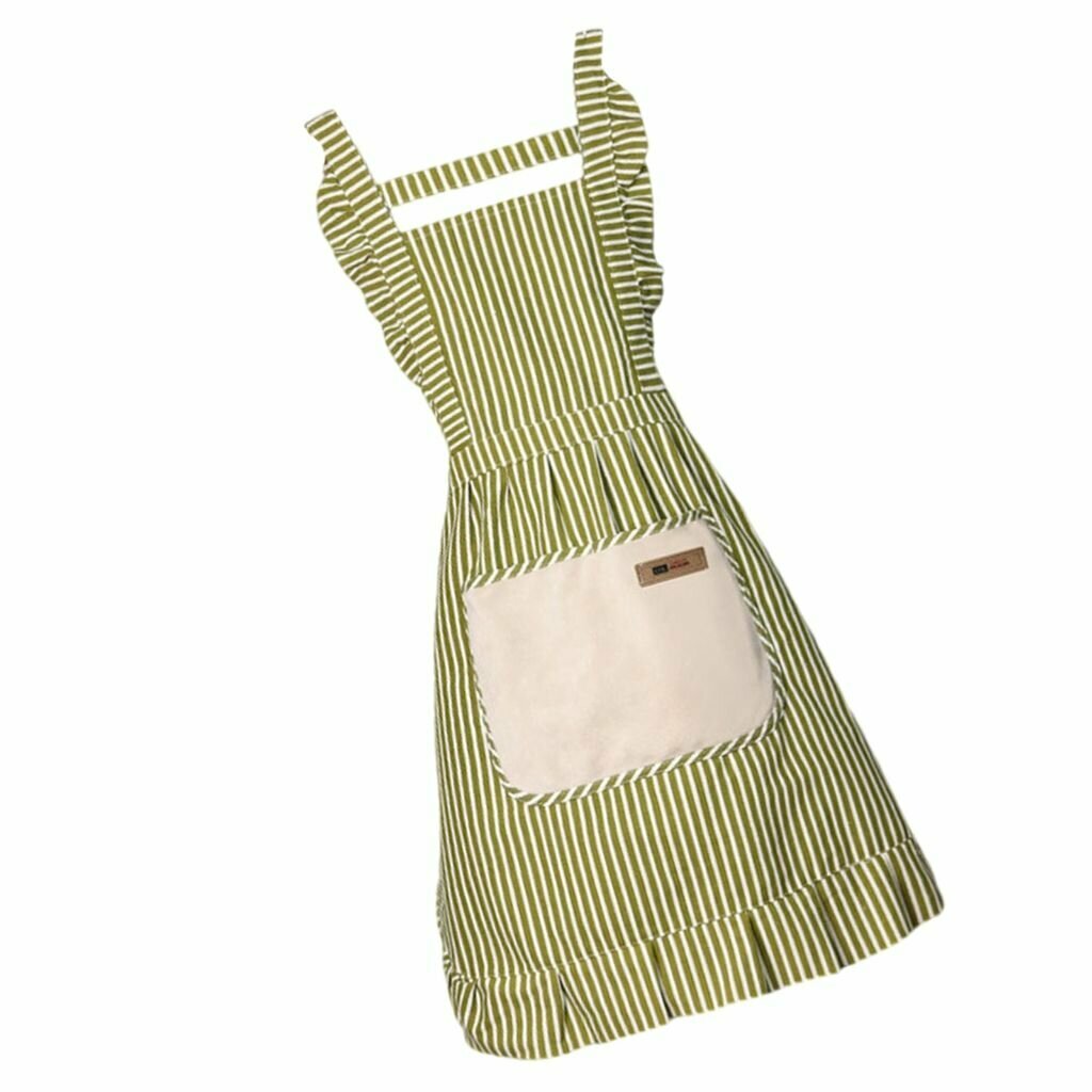 Кружевной фартук в полоску-зеленый