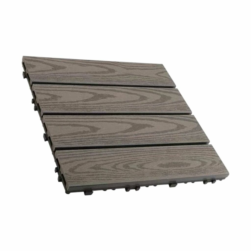 Долговечная композитная плитка для террасы Взаимосцепляющаяся Водонепроницаемая Деревянная доска для патио, Светло-серая древесина grai