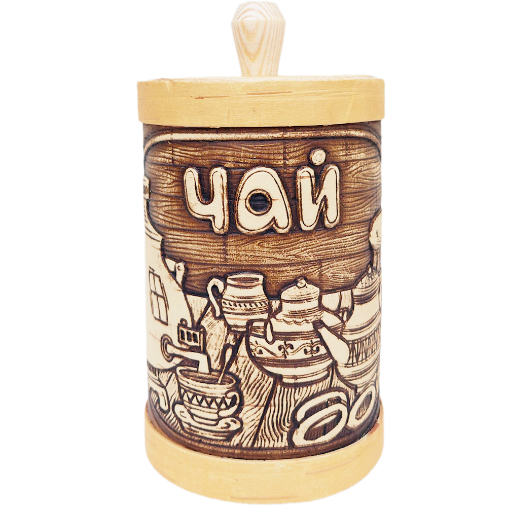 Туесок из бересты ручной работы "Чаепитие", (чай), 600мл.