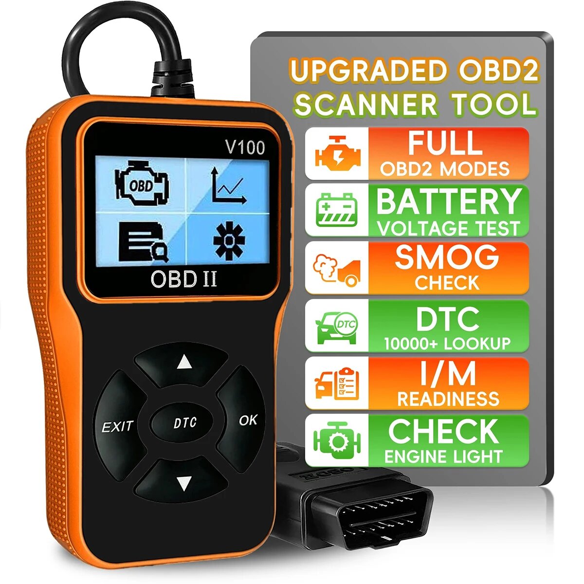 OBD2 Сканер V100 с дисплеем, оранжевый