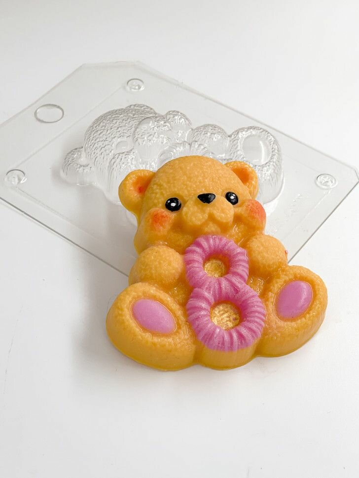 Мишка с 8 марта! форма пластиковая для мыла и шоколада