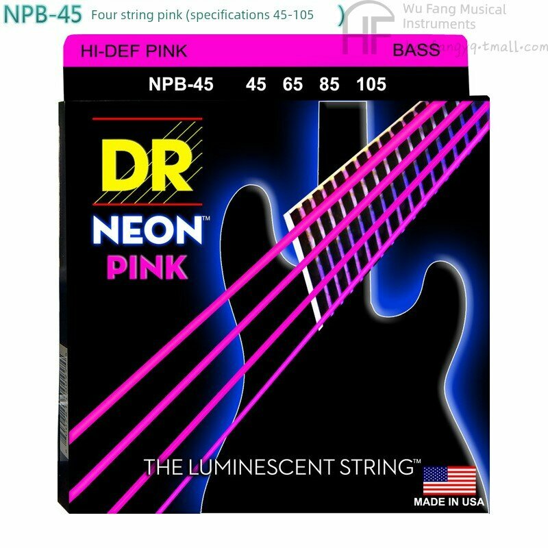 DR NEON Неоновые Струны для Электробаса 4-Струнные 45-105 Гаус, Розовый
