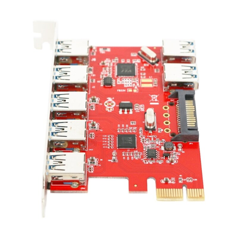 Преобразователь PCIe в 7 портов USB3.0 Концентратор USB3.0 в адаптер PCIExpress Контроллер Карты расширения 15Pin Источник питания 5 Гбит/с