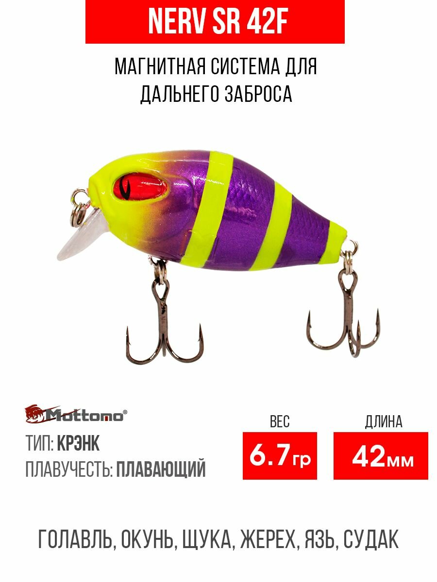 Воблер для рыбалки Mottomo Nerv SR 42F 6,7g крэнк плавающий для спиннинга. Приманка на щуку форель судака окуня жереха