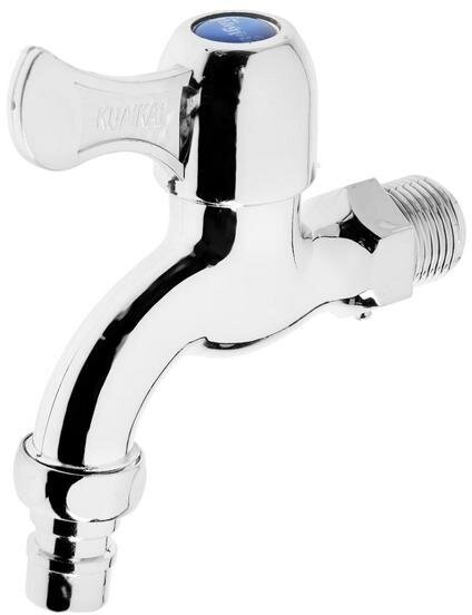Кран водоразборный со штуцером ZEIN, 1/2", с плоской ручкой, PP, кран-букса, хром, 5541244