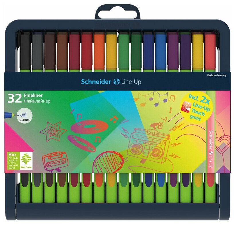 Набор капиллярных ручек Schneider "Line-Up" 32шт, 30цв, 0,4мм, европодвес, 191091