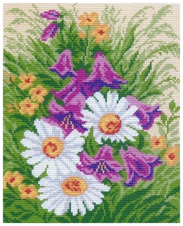 Рисунок на канве Матренин Посад "Ромашки и колокольчики", 28x37 см