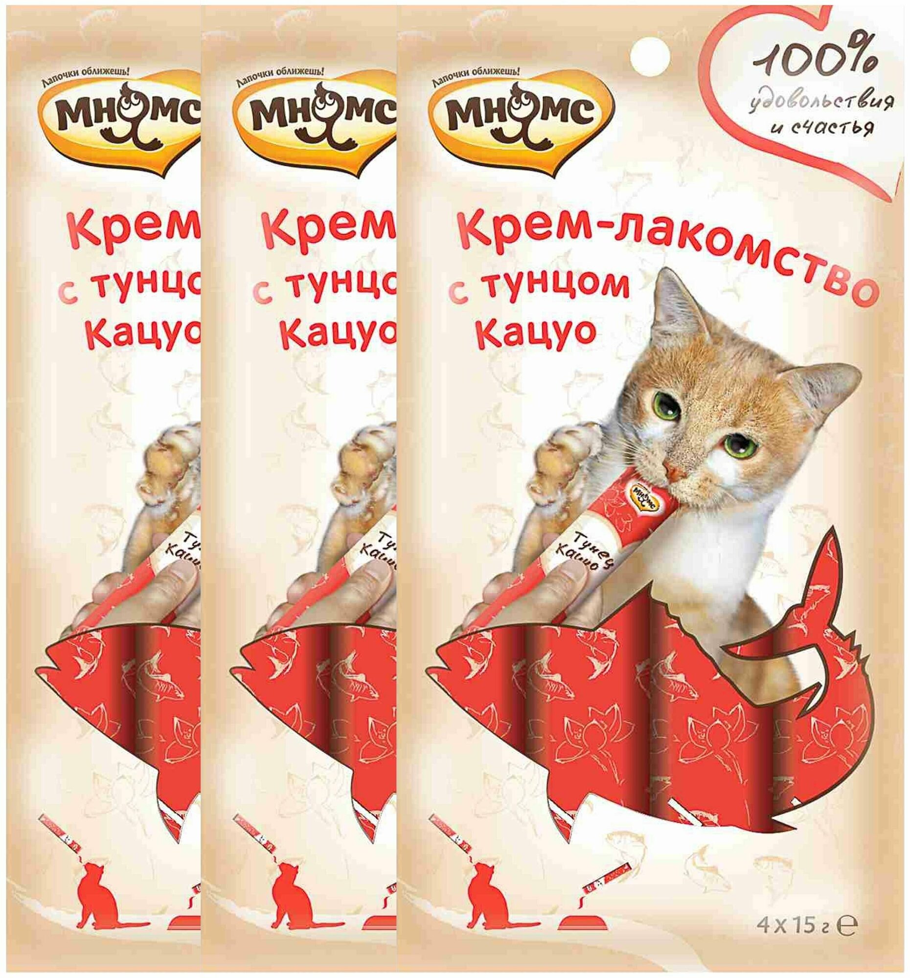 Мнямс Крем-лакомство для кошек с тунцом Кацуо 15 г х 4 шт. х 3шт.