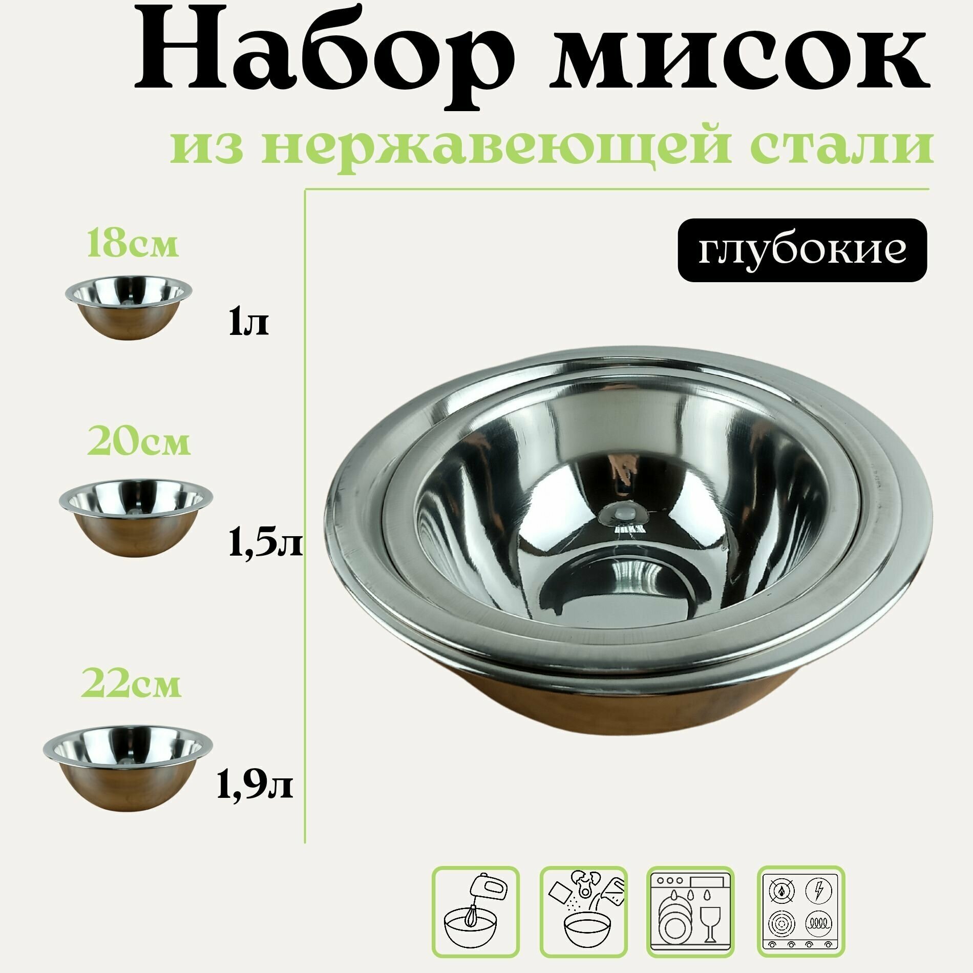 Миска из нержавеющей стали набор для кухни 3шт