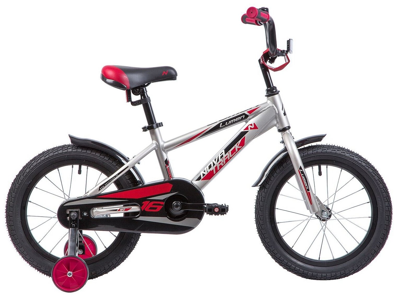 Велосипед Novatrack Lumen 16 (2019), алюминиевая рама, на рост 98-115 см, серебристый