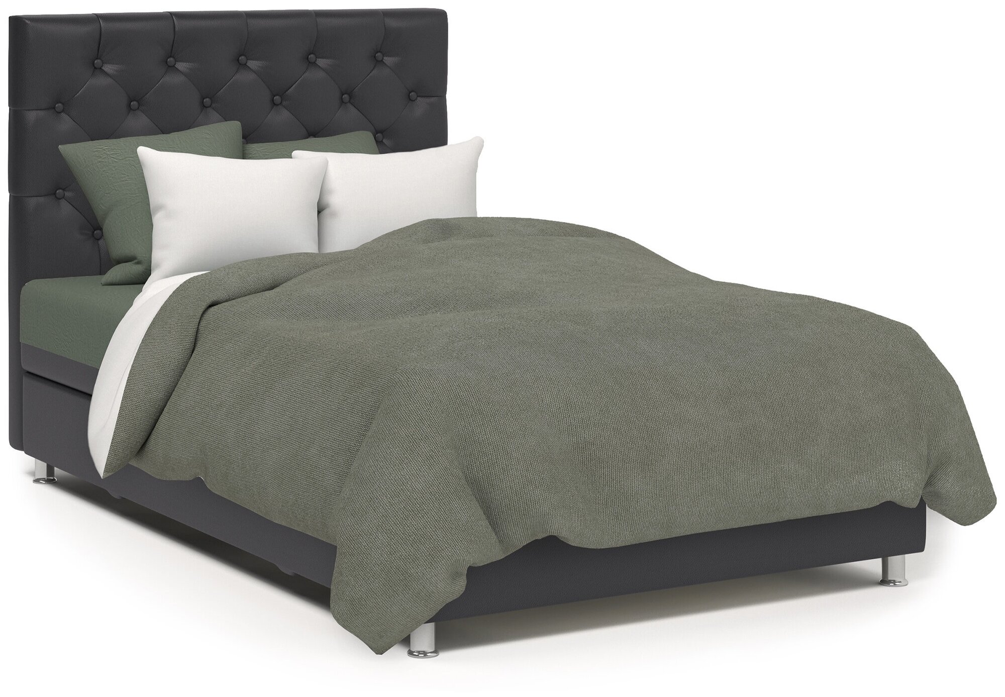 Тахта кровать Шармэль, 160х198 см, серая рогожка и черная экокожа