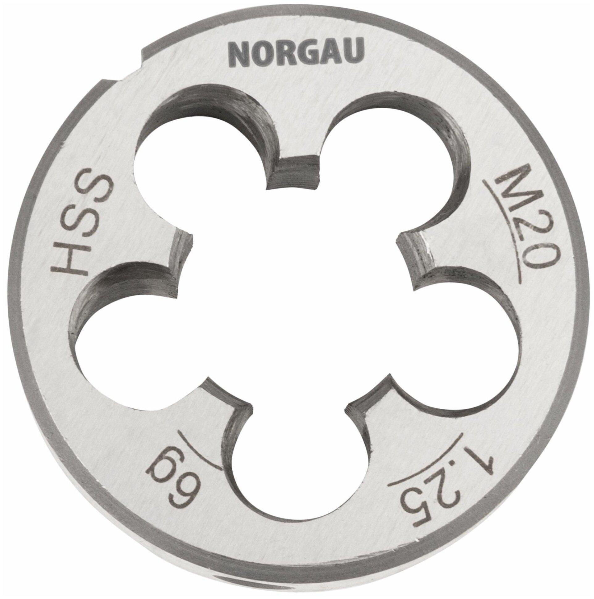 Плашка MF20x1.25 мм, диаметром 45 мм NORGAU Industrial метрическая, для нарезания резьбы с мелким шагом и углом профиля 60, по DIN223, HSS