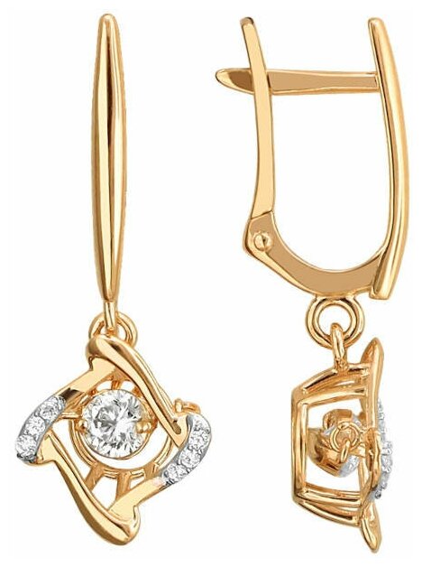 Серьги, красное золото, 585 проба, родирование, фианит