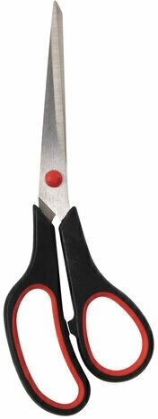 6 шт. Ножницы STAFF EVERYDAY, 215 мм, бюджет, резиновые вставки, черно-красные, ПВХ чехол, 237500