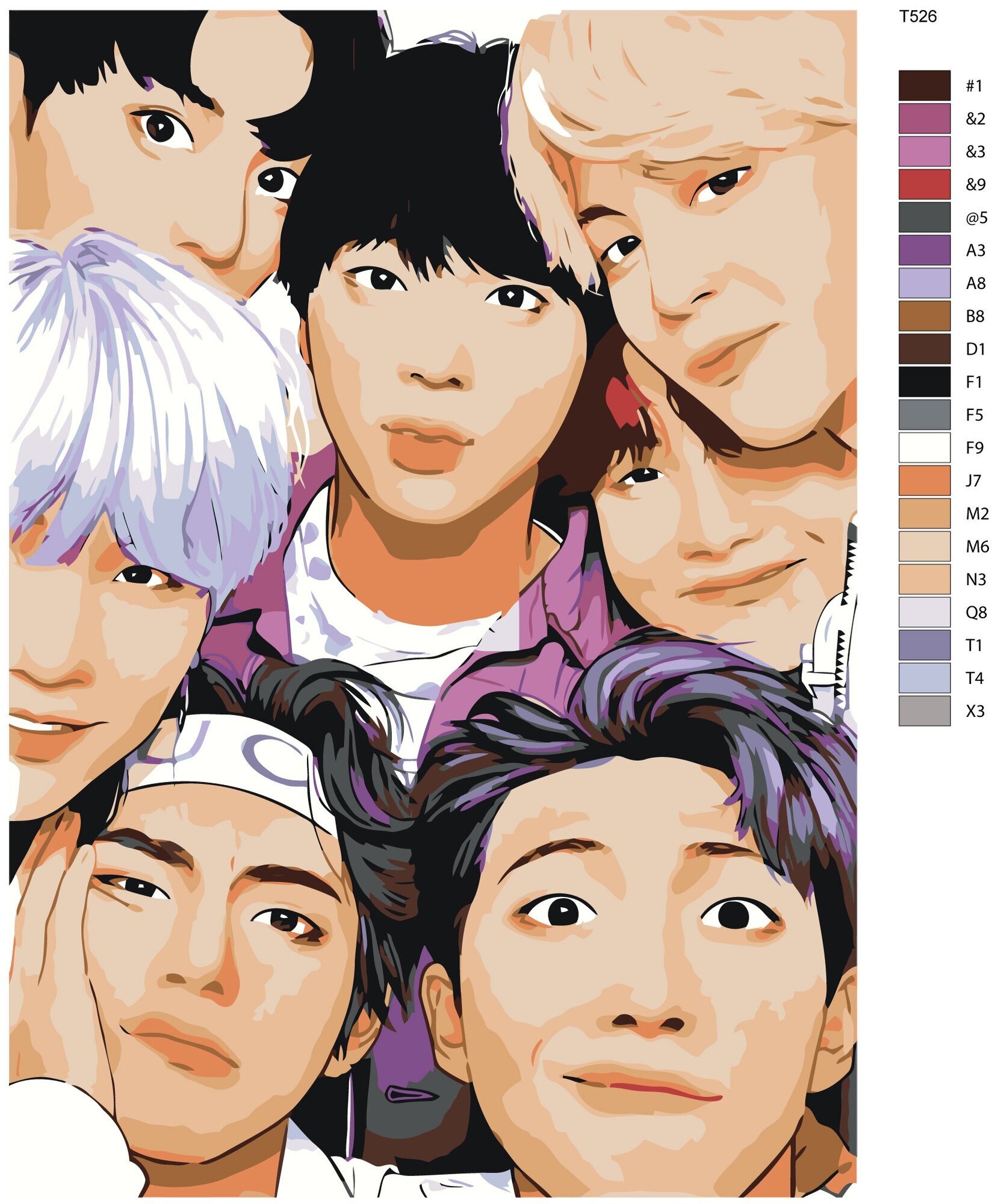 Картина по номерам T526 "группа BTS (БТС)" 40x60