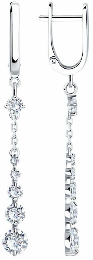 Серьги с подвесками, серебро, 925 проба, родирование, фианит