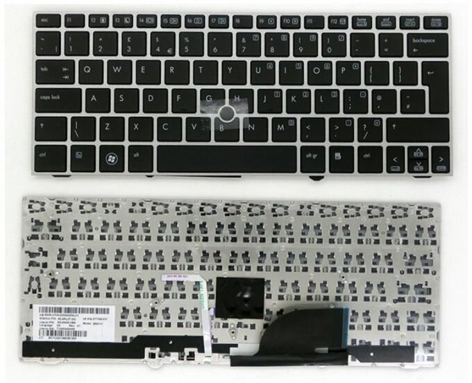 Клавиатура для ноутбука HP EliteBook 2170p черная, рамка серебряная, с джойстиком