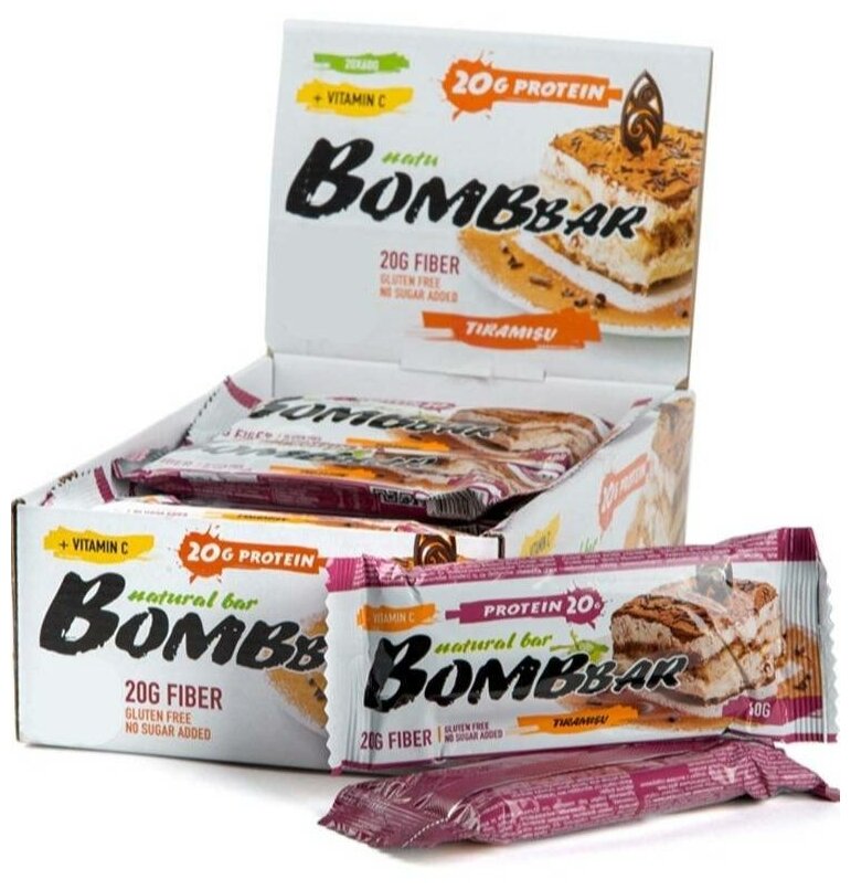 Протеиновый батончик BombBar Protein Bar 20 x 60 г, Тирамису