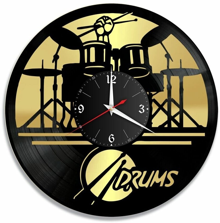 Часы из винила Redlaser "Музыка (Барабаны), Drums, барабанные палочки, муыкальный инструмент" VW-10295-1