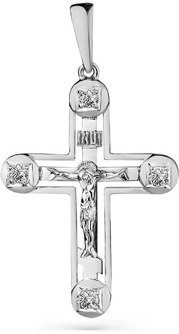 Крестик, белое золото, 585 проба, бриллиант