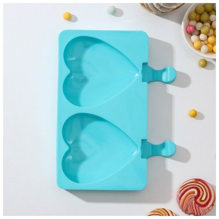 Форма для мороженого «Сердечко», 19,5×14,5 см, 2 ячейки (8,4×9 см), цвет микс