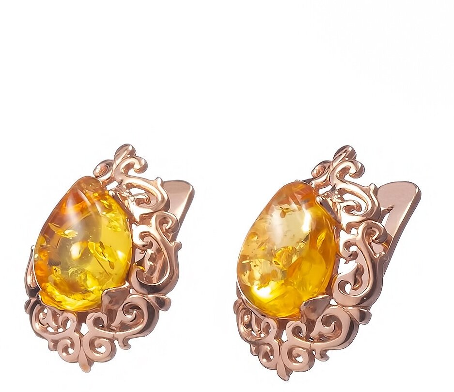 Серьги, серебро, 925 проба, янтарь