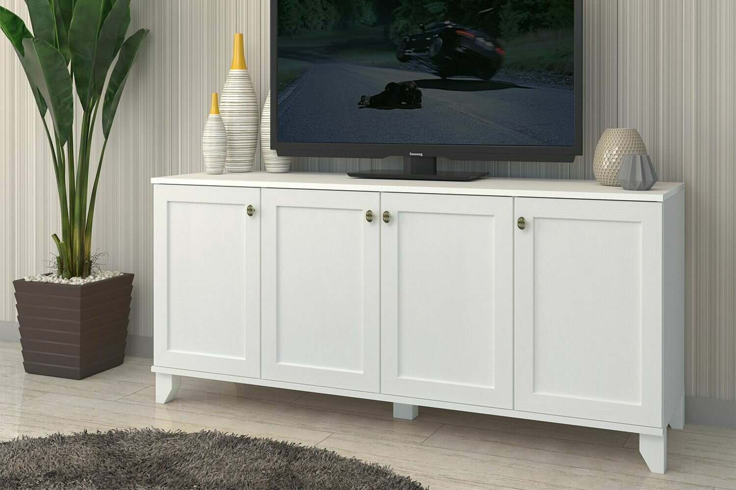 Комод МногоМеб Ренди 30М 150х40х60 белый, рамка квадро МДФ, ножка №3