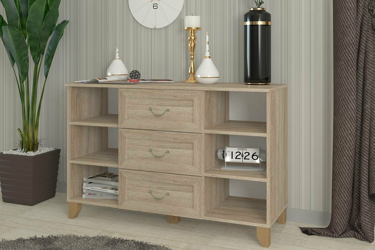 Комод Ренди 9М 120х40х80 дуб сонома, рамка квадро МДФ, ножка №3