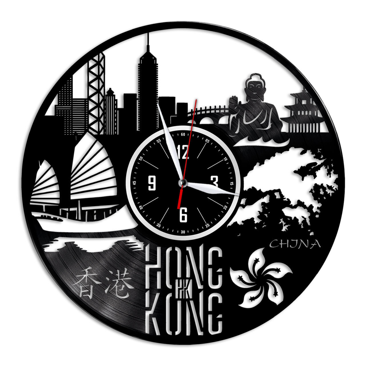 Гонконг - настенные часы из виниловой пластинки