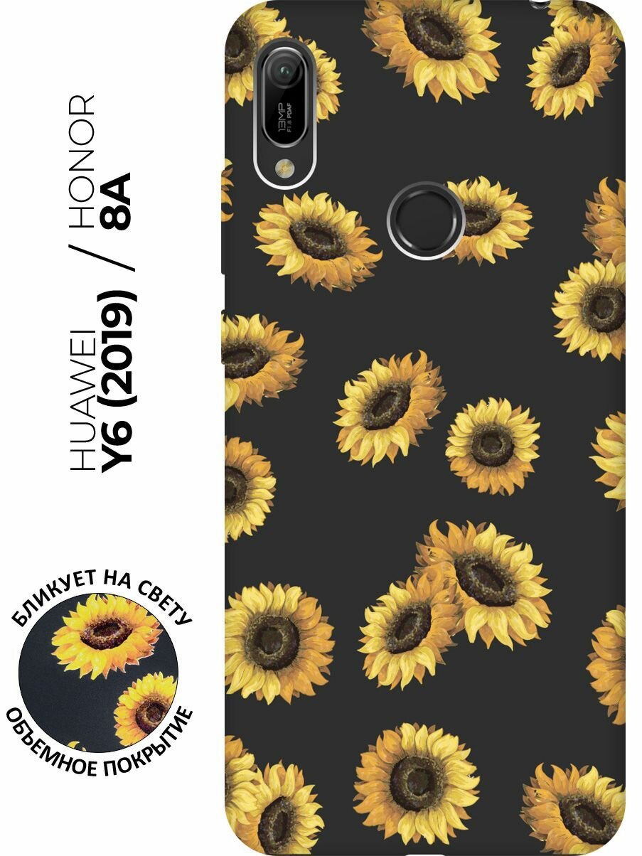 Матовый чехол Sunflowers для Honor 8A / 8A Pro / Huawei Y6 (2019) / Y6 Prime (2019) / Хуавей Хонор 8а с 3D эффектом черный
