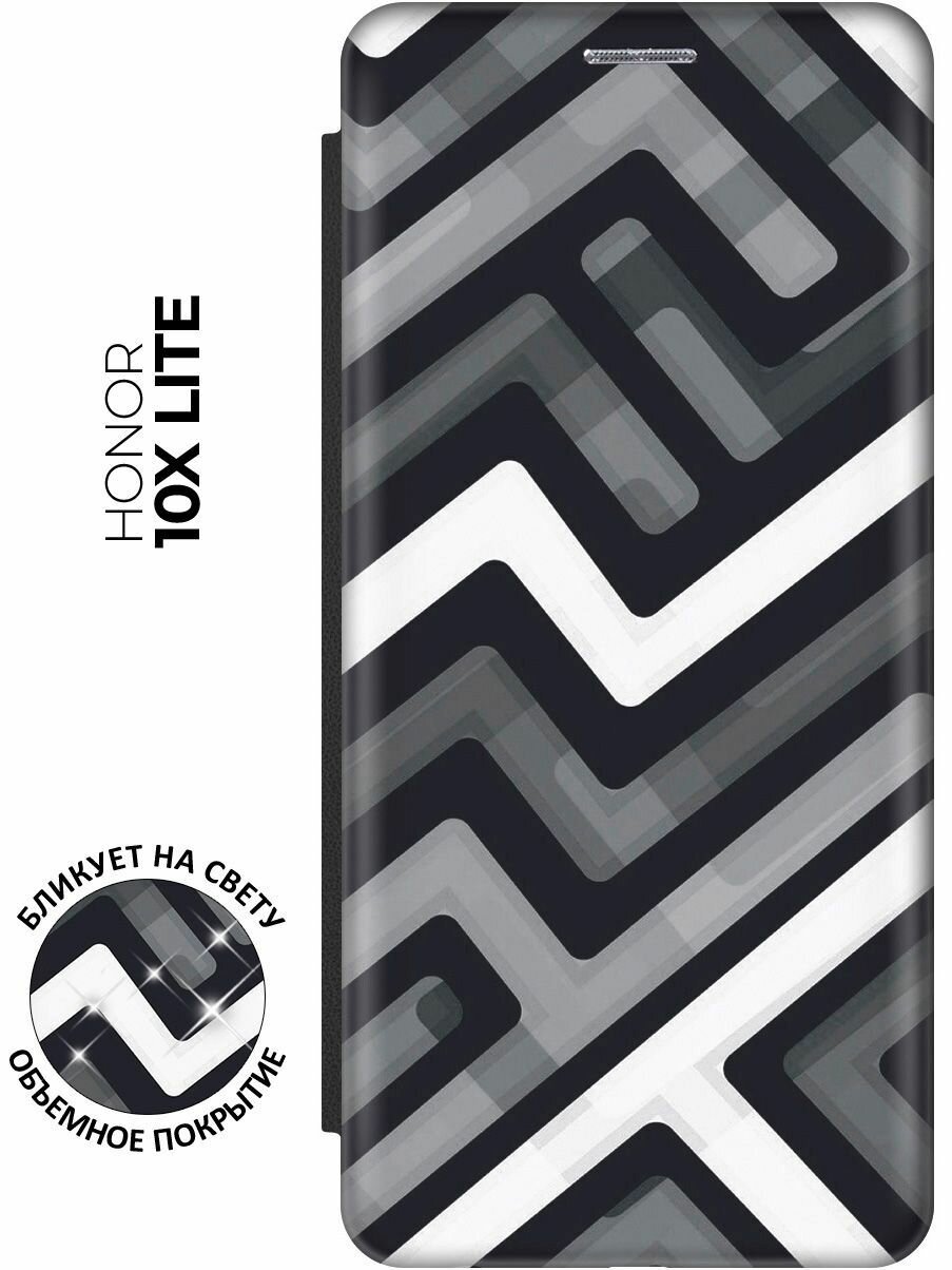Чехол-книжка Черно-белые зигзаги на Honor 10x Lite / Хонор 10Х Лайт с эффектом блика черный