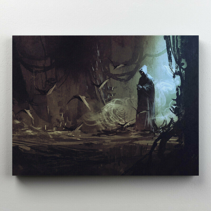 Интерьерная картина на холсте "Мрачный маг в пещере" размер 40x30 см