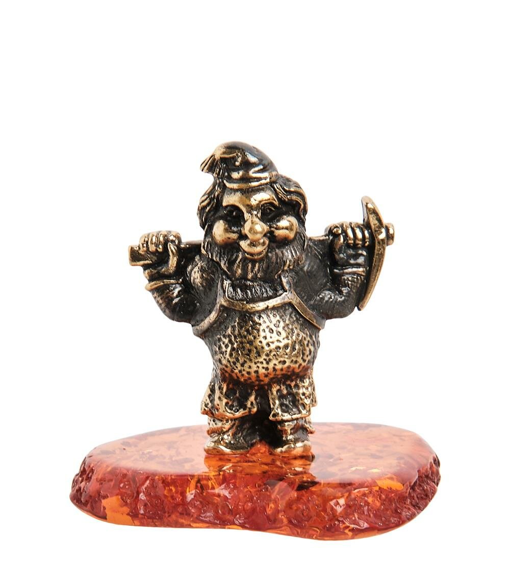 Фигурка Гном с киркой (латунь, янтарь) A2101826 Народные промыслы, бронзовый