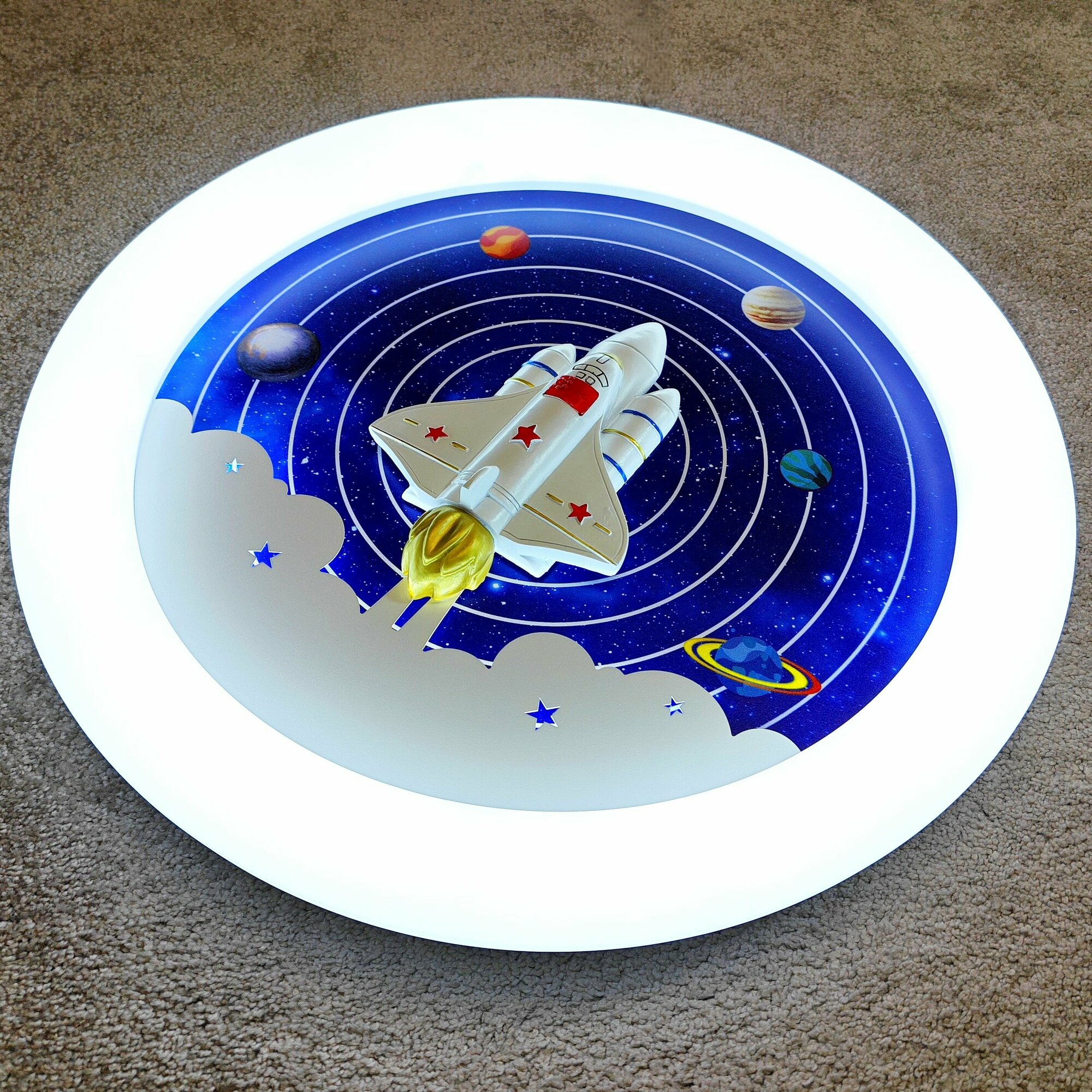 Потолочный LED светильник "Космический шатл" с пультом ДУ. Люстра светодиодная диммируемая с регулировкой теплоты оттенка для детской комнаты