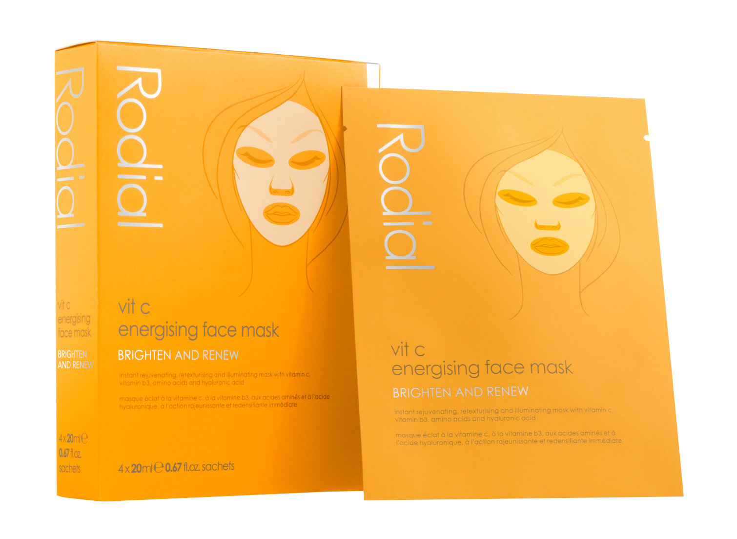 RODIAL Vit C Маска тканевая для лица, с витамином C, 4x20 мл