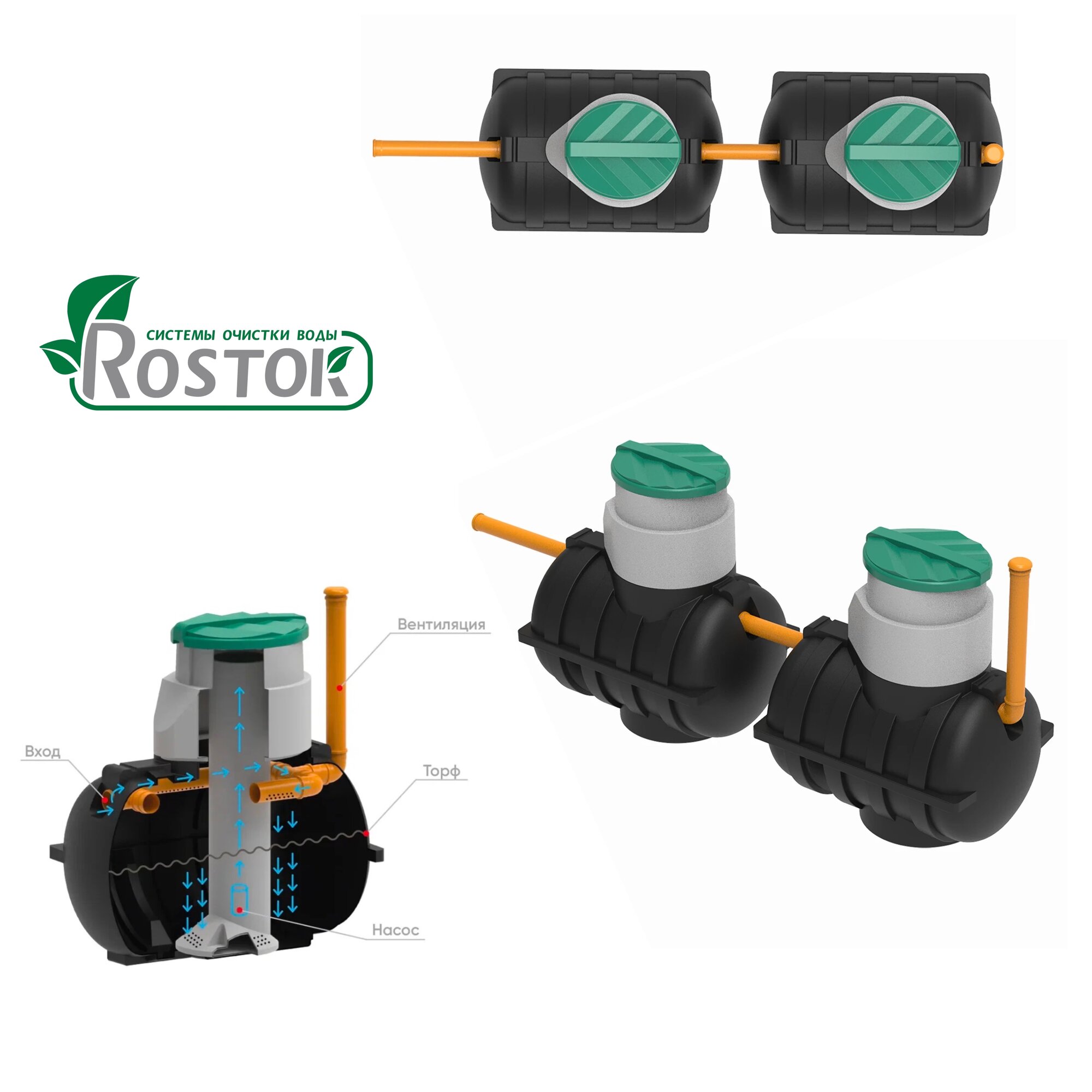 Автономная канализация Rostok Дачная плюс, принудительная / Септик Росток дачный и Биофильтр Росток плюс