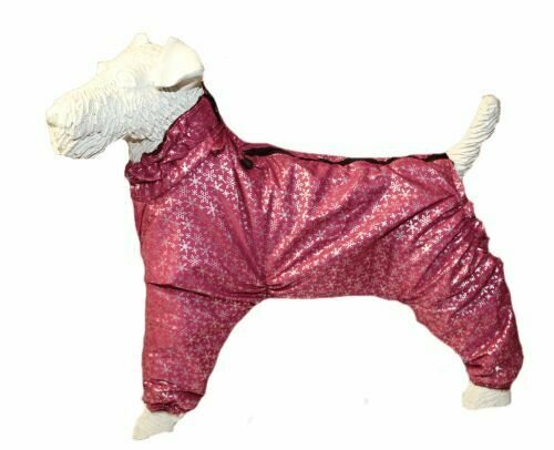 Тёплый комбинезон, с подкладкой флис, для мопса суки, цвет розовые снежинки