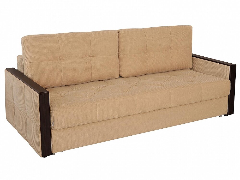 Прямой диван Мадрид Бежевый Велюр, пантограф (тик-так), 224х107х84 см, с ящиком для белья