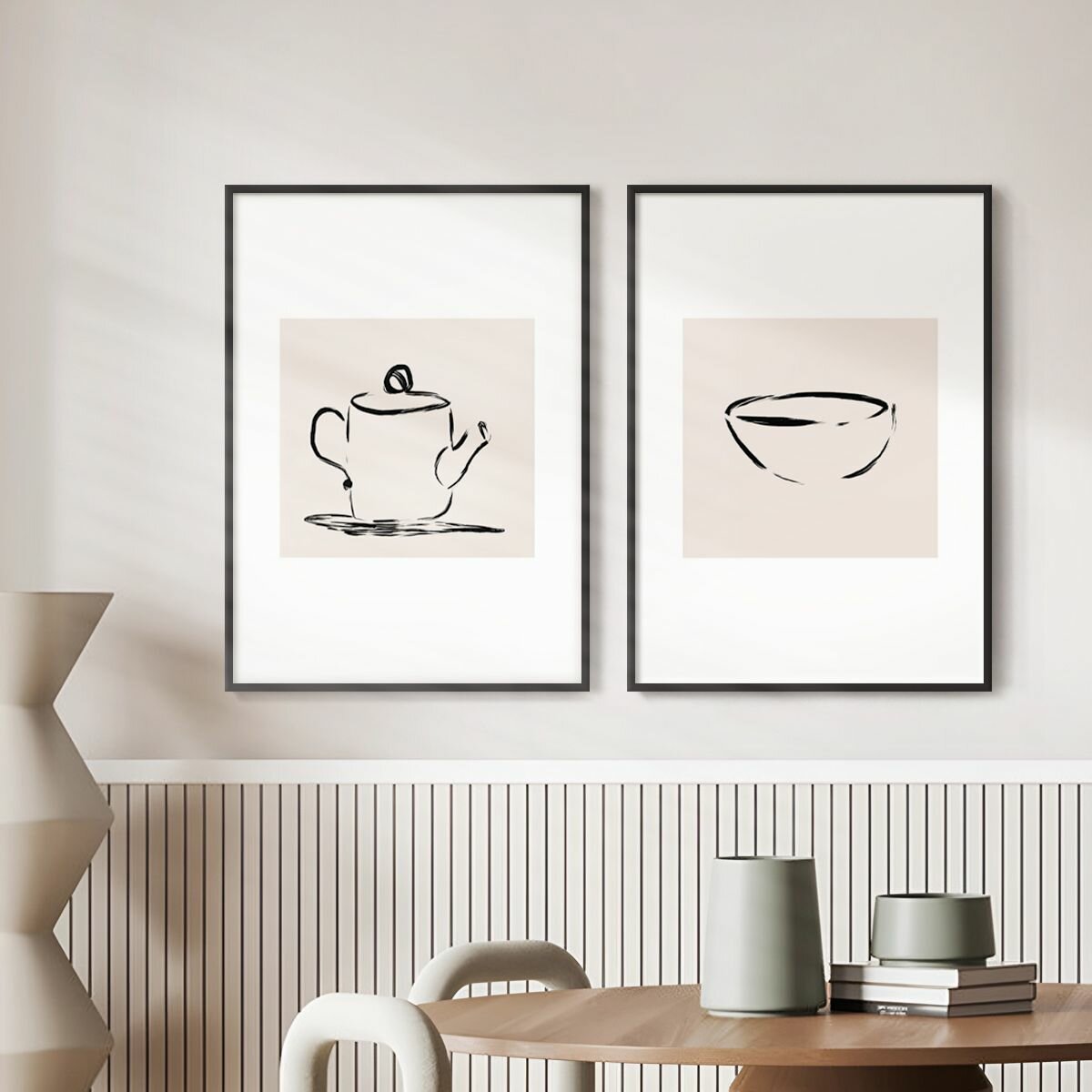 Постеры для интерьера "Чайник и чашка" набор постеров 30x40 - 2 шт