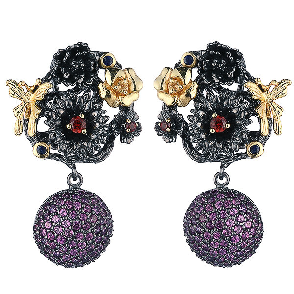 Серьги ELEMENT47, серебро, 925 проба, сапфир