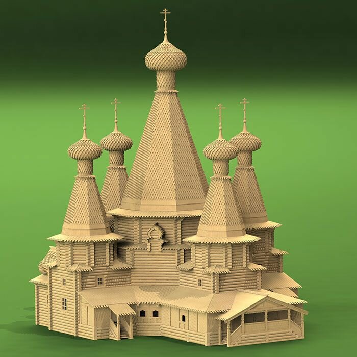 1712 сборная деревянная модель Троицкая церковь, посад Нёнокса, XVIII век, XV век, 1/72, СВ Модель