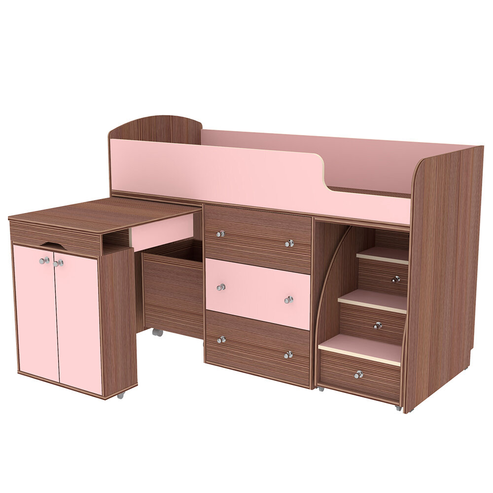 Кровать чердак Малыш Бодего Темный - Розовый