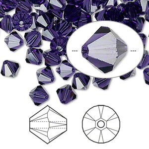 Бусина Swarovski, 6мм, Биконус (#5328), фиолетовый (цвет 277), 10 шт.