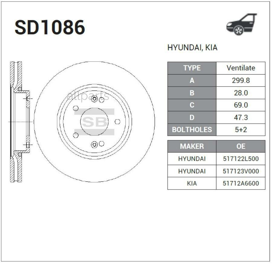 SANGSIN BRAKE SD1086 Диск торм. HYUNDAI i30 07->